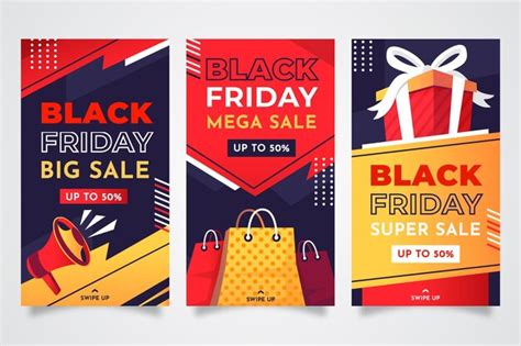 플랫 블랙 프라이데이 인스타그램 스토리 컬렉션 무료 벡터
