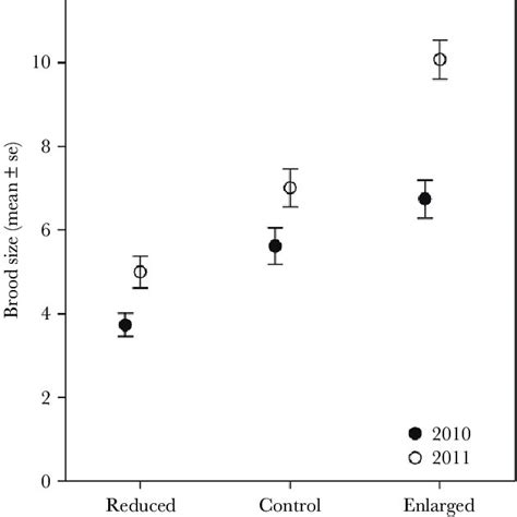 brood size on day of filming for reduced r control c and enlarged