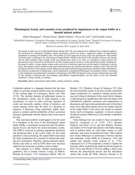 Pdf Phonological Lexical And Semantic Errors Produced By Impairment