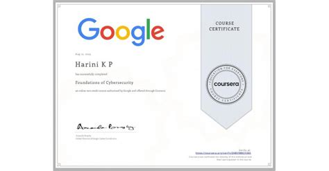 Harini K P On Linkedin Completion Certificate For Foundations Of Cybersecurity