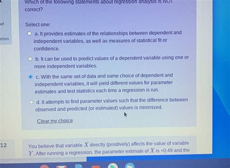Solved Which Of The Following Statements About Regression Analysis Is Not Course Hero
