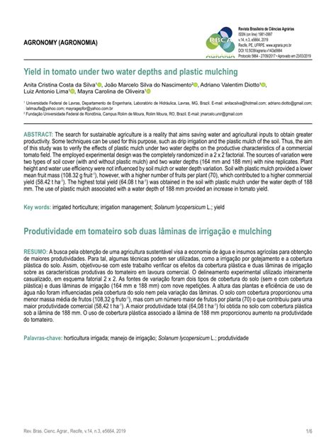 Pdf Yield In Tomato Under Two Water Depths And Plastic Mulching