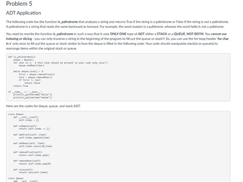 Solved Adt Application The Following Code Has The Function