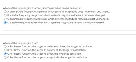 Solved Which Of The Followings Is True A Systems Passband