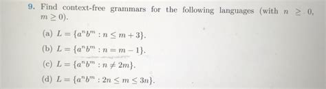 Solved 9 Find Context Free Grammars For The Following Chegg Com