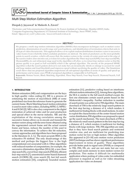 Pdf Multi Step Motion Estimation Algorithm