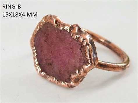 Ruby Natural Rough Electra Plated Copper Ring Loose Raw Stone T For