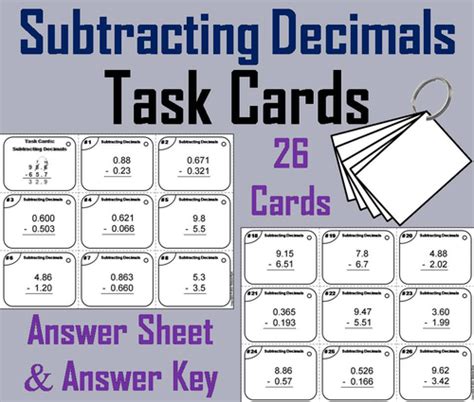 Subtracting Decimals Task Cards Teaching Resources