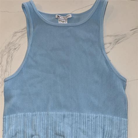 Light Blue Zara Cropped Halter Tank Top Very Soft Depop