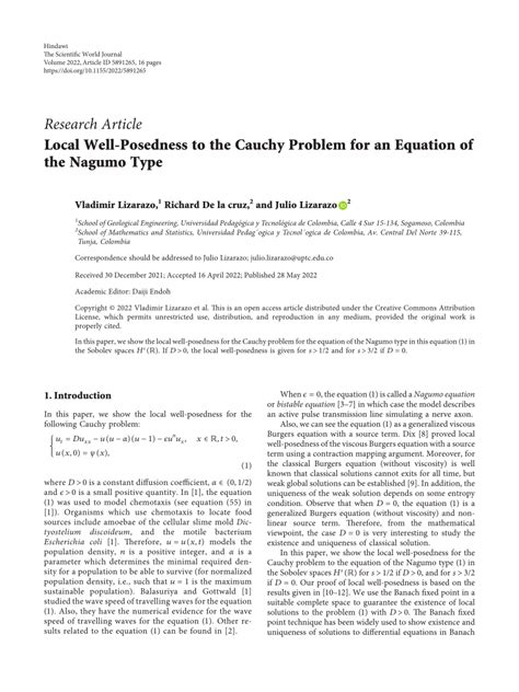 Pdf Local Well Posedness To The Cauchy Problem For An Equation Of The Nagumo Type