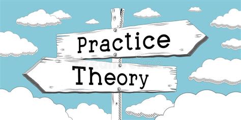 Theory And Practice Outline Signpost With Two Arrows Stock