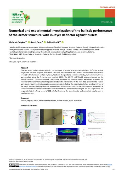 Pdf Numerical And Experimental Investigation Of The Ballistic