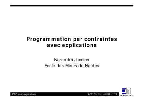 Pdf Programmation Par Contraintes Avec Explications
