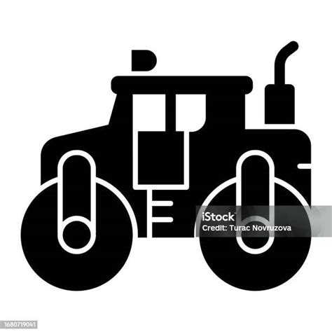 아스팔트 롤러 단단한 아이콘 중장비 개념 흰색 배경에 증기 롤러 트럭 표지판 문자 모양 스타일의 모바일 개념 웹 디자인의 도로 롤러 아이콘 벡터 그래픽 거리에 대한 스톡