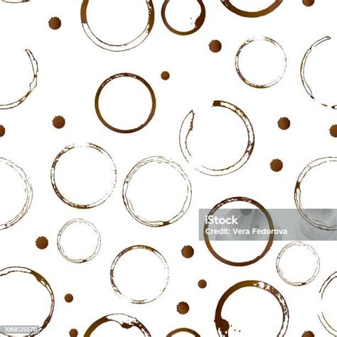 갈색의 모양 커피 얼룩이 및 드롭 밝아진 완벽 한 패턴 커피 컵 하단 링 흰색 절연입니다 그런 지 원형 고 튄입니다 카페 또는 레스토랑 메뉴에 대 한 사용 하기 쉬운 벡터