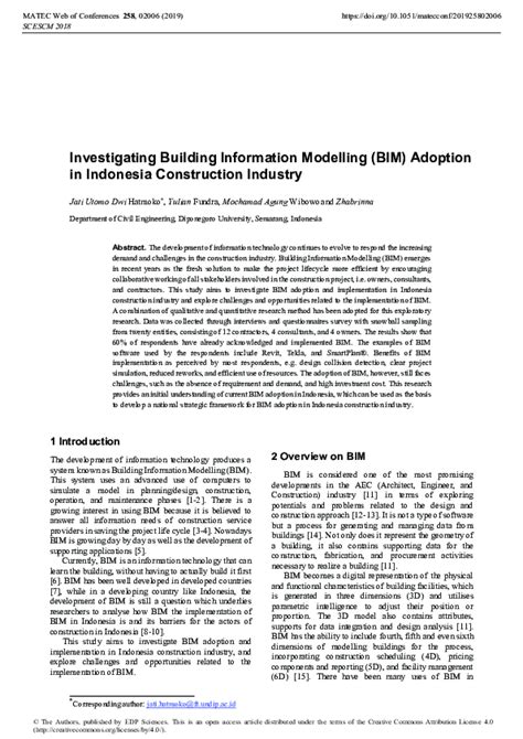 Pdf Investigating Building Information Modelling Bim Adoption In Indonesia Construction Industry