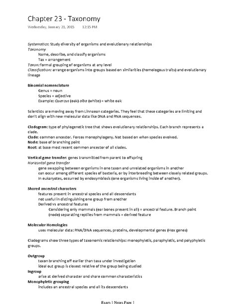 Chapter 23 Taxonomy Lecture Notes 5 Chapter 23 Taxonomy Wednesday January 21 2015 12