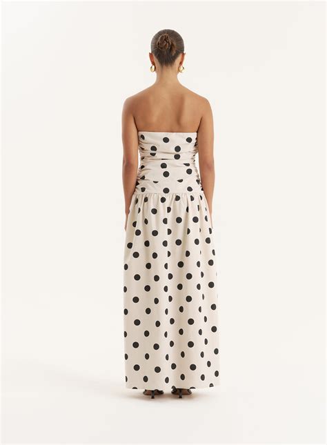 Womens Polka Dot Linen Blend Bandeau Maxi Dress Brona 4th And Reckless
