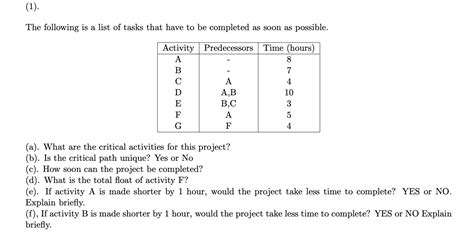 Solved 1 ﻿using A Critical Path Method With A Network
