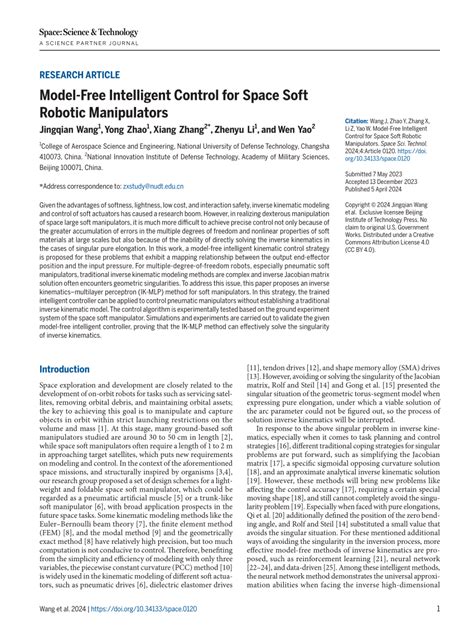 Pdf Model Free Intelligent Control For Space Soft Robotic Manipulators