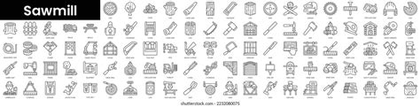 Set Outline Sawmill Icons Minimalist Thin Stock Vector Royalty Free 2232080075 Shutterstock