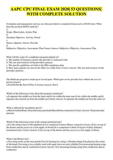 AAPC CPC FINAL EXAM 2020 53 QUESTIONS WITH COMPLETE SOLUTION Scholarfriends