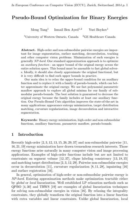 Pdf Pseudo Bound Optimization For Binary Energies
