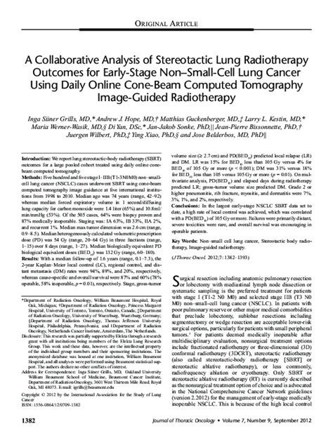 Pdf A Collaborative Analysis Of Stereotactic Lung Radiotherapy Lung Sbrt Outcomes For Stage