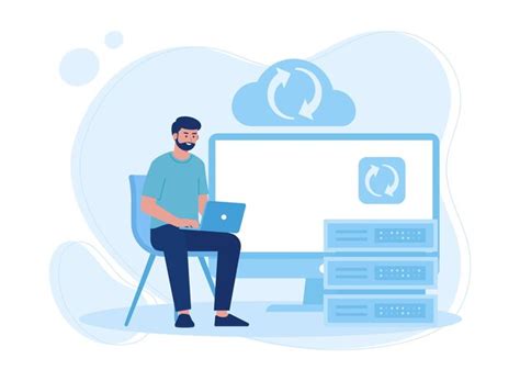Premium Vector Man Backup Database Via Laptop Concept Flat Illustration