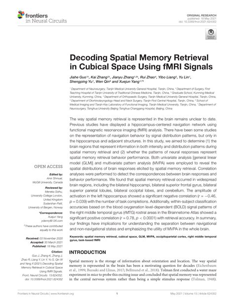 Pdf Decoding Spatial Memory Retrieval In Cubical Space Using Fmri Signals