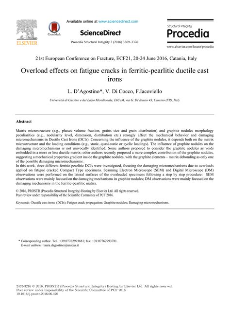 Pdf Overload Effects On Fatigue Cracks In Ferritic Pearlitic Ductile Cast Irons