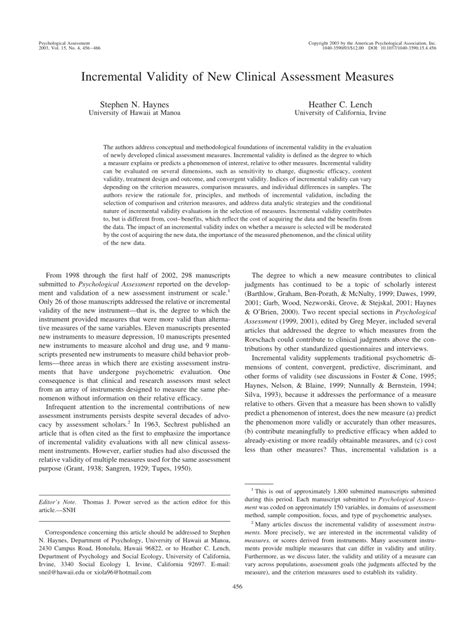PDF Incremental Validity Of New Clinical Assessment Measures