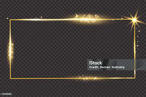 조명 효과와 벡터 황금 프레임입니다 빛나는 사각형 배너입니다 검은 투명 배경에 고립 벡터 일러스트 레이 션 Eps 10 10에 대한 스톡 벡터 아트 및 기타 이미지 Istock