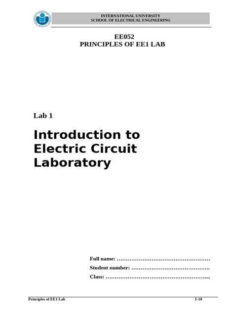 Lab 1 Intro To Electric Circuit Lab Pdf Voltage Electricity