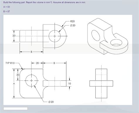 solved build the following part report the volume in mm 3