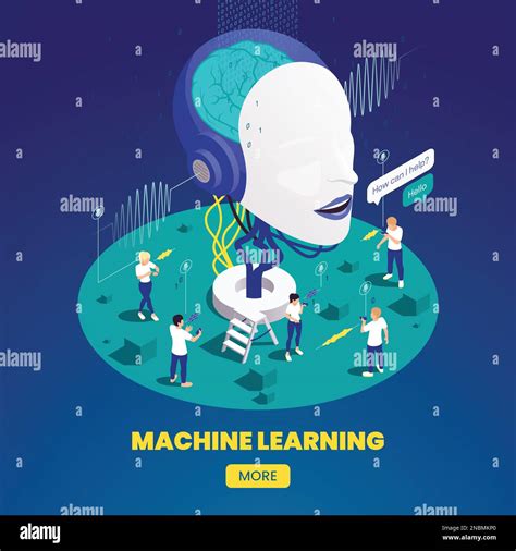 Machine Learning Deep Learning Isometric Composition With Clickable Button Text And Mannequin