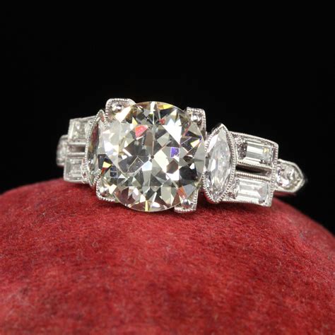 Antique Art Deco Platinum Old European Diamond Marquise Baguette