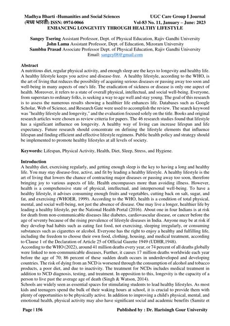 Pdf Enhancing Longevity Through Healthy Lifestyle