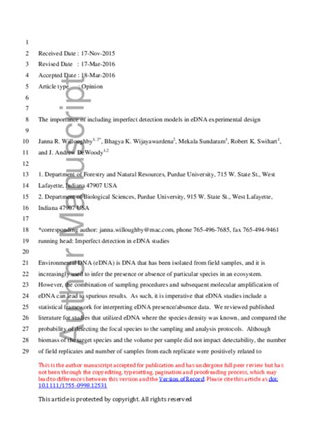 Pdf The Importance Of Including Imperfect Detection Models In Edna Experimental Design