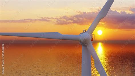 Offshore Wind Turbines Farm On The Ocean Sustainable Energy Production Clean Power Close Up