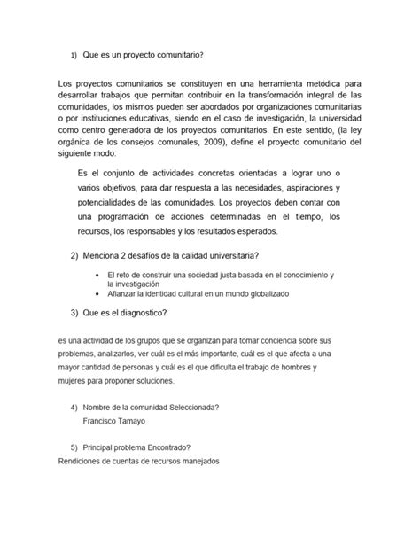 Ejemplos De Proyectos Comunitarios Pdf Arte