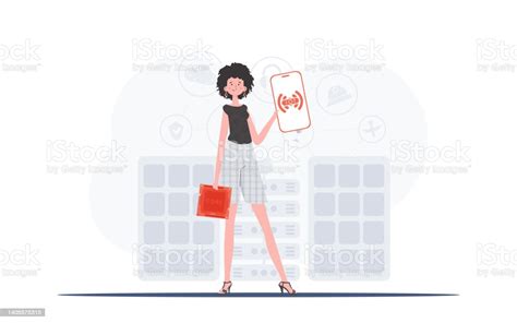 사물 인터넷 및 자동화 개념 소녀는 손에 Iot 로고가 새겨진 휴대폰을 들고 있다 플랫 스타일의 벡터 일러스트레이션입니다 0명에 대한 스톡 벡터 아트 및 기타 이미지