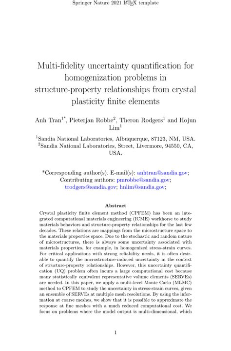 PDF Multi Fidelity Uncertainty Quantification For Homogenization Problems In Structure