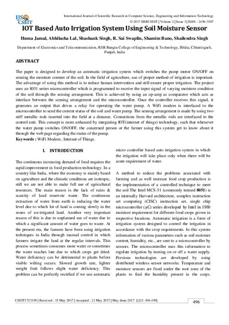 Pdf Iot Based Auto Irrigation System Using Soil Moisture Sensor