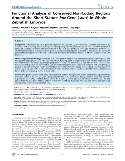 Pdf Functional Analysis Of Conserved Non Coding Regions Around The