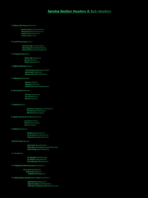 Service Section Headers And Sub Headers Pdf