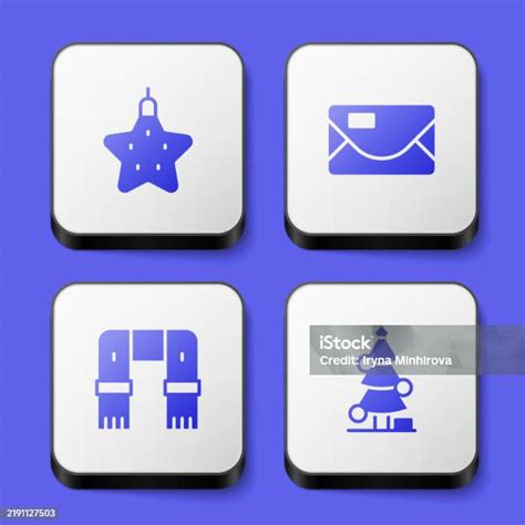 크리스마스 별 봉투 겨울 스카프 트리 아이콘을 설정합니다 흰색 사각형 버튼입니다 벡터 12월에 대한 스톡 벡터 아트 및 기타 이미지 Istock