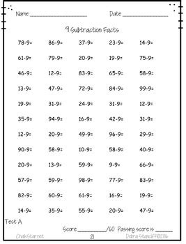 Subtraction Timed Tests By ChalkStar Teachers Pay Teachers