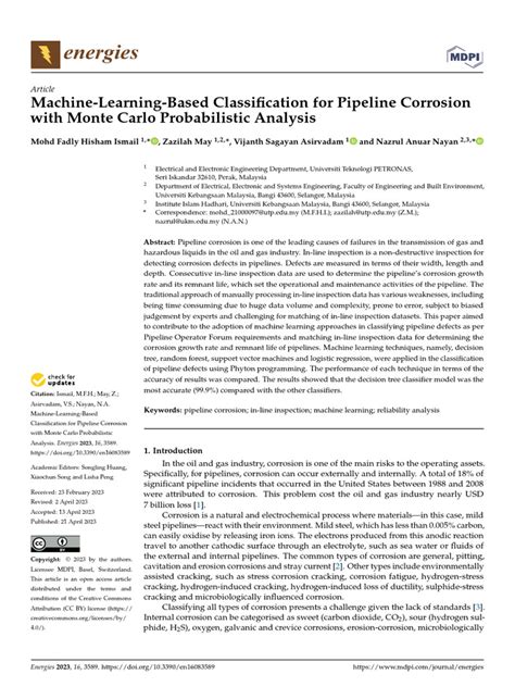 Machine Learning Based Classification For Pipeline Corrosion With Monte