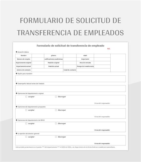Plantilla De Excel Formulario De Solicitud De Transferencia De